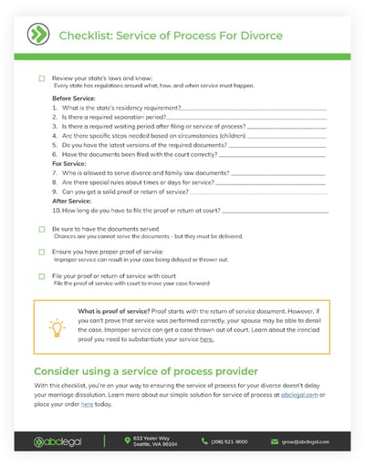 Checklist: Service of Process For Divorce | ABC Legal