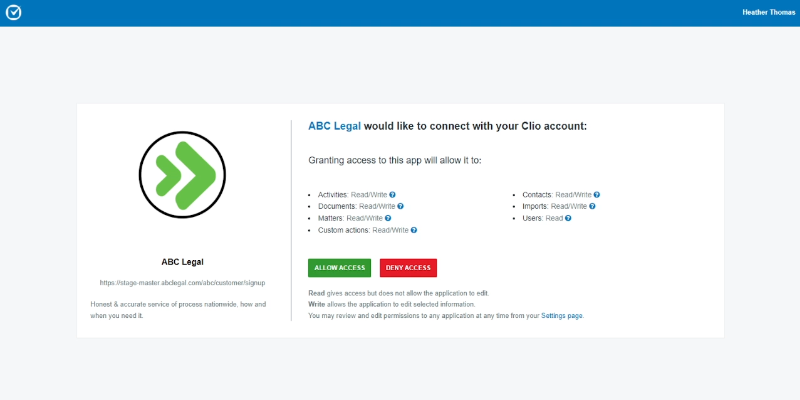 Integrations | Clio + ABC Legal