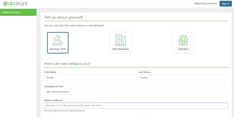 ABC Legal Services | Your Secure Account